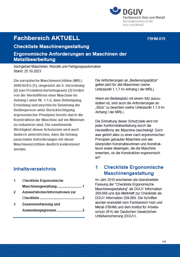 FBHM-019: Checkliste Maschinengestaltung - Ergonomische Anforderungen ...