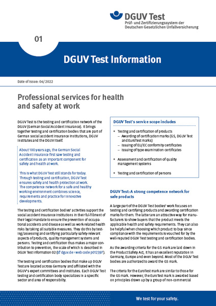 DGUV Test Information 01: Professional services for health and safety ...