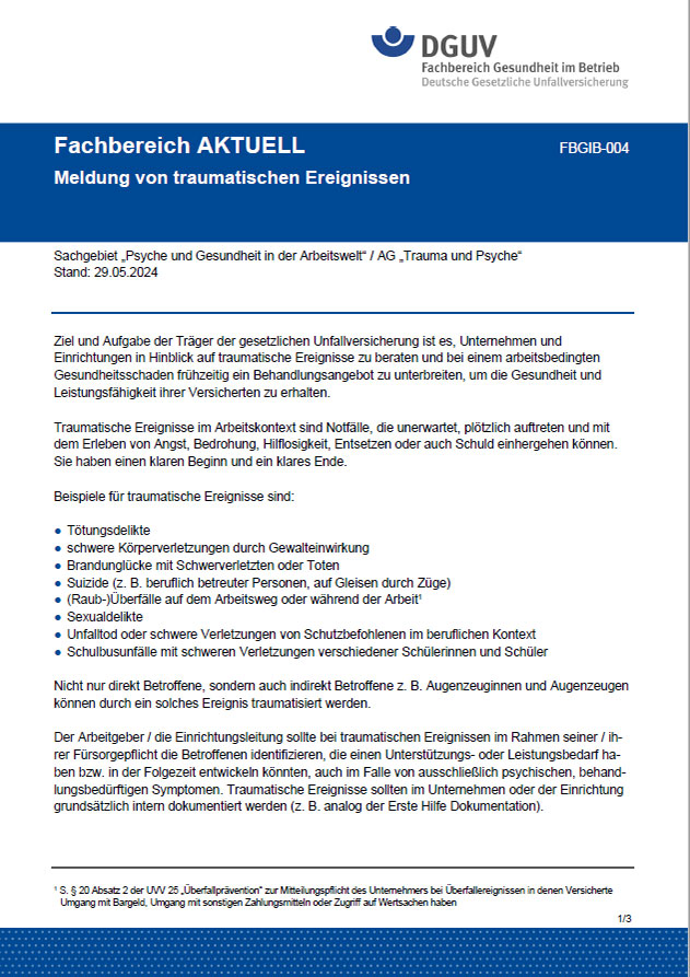 FBGIB-004: Meldung von traumatischen Ereignissen | DGUV Publikationen