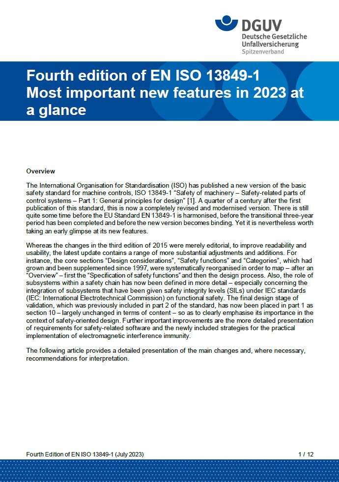Fourth edition of EN ISO 13849-1. Most important new features in 2023 at a glance | DGUV ...