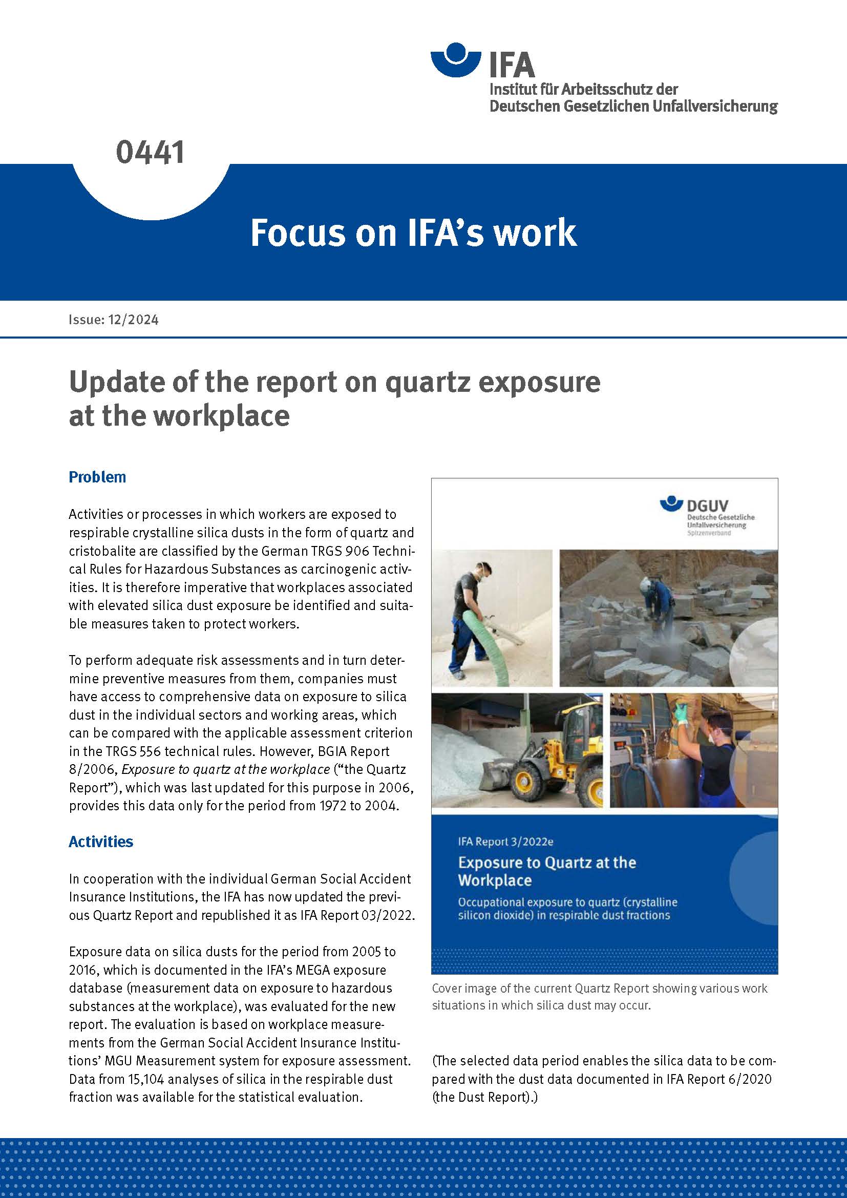 Update of the report on quartz exposure at the workplace (Focus on IFA ...