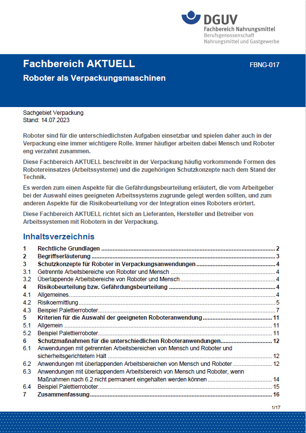 FBNG-017: Roboter als Verpackungsmaschinen | DGUV Publikationen