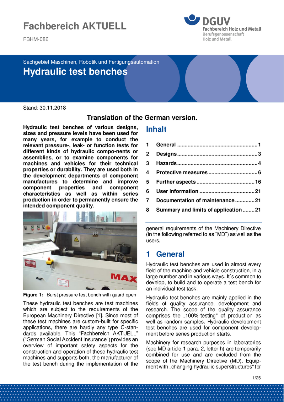 FBHM-086: Hydraulic test benches | DGUV Publikationen