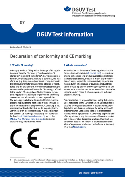 DGUV Test Information 07: Declaration of conformity and CE marking ...