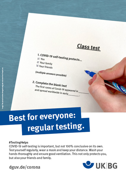 Poster #testing helps, motif "class test" (BG|UK) | DGUV Publikationen