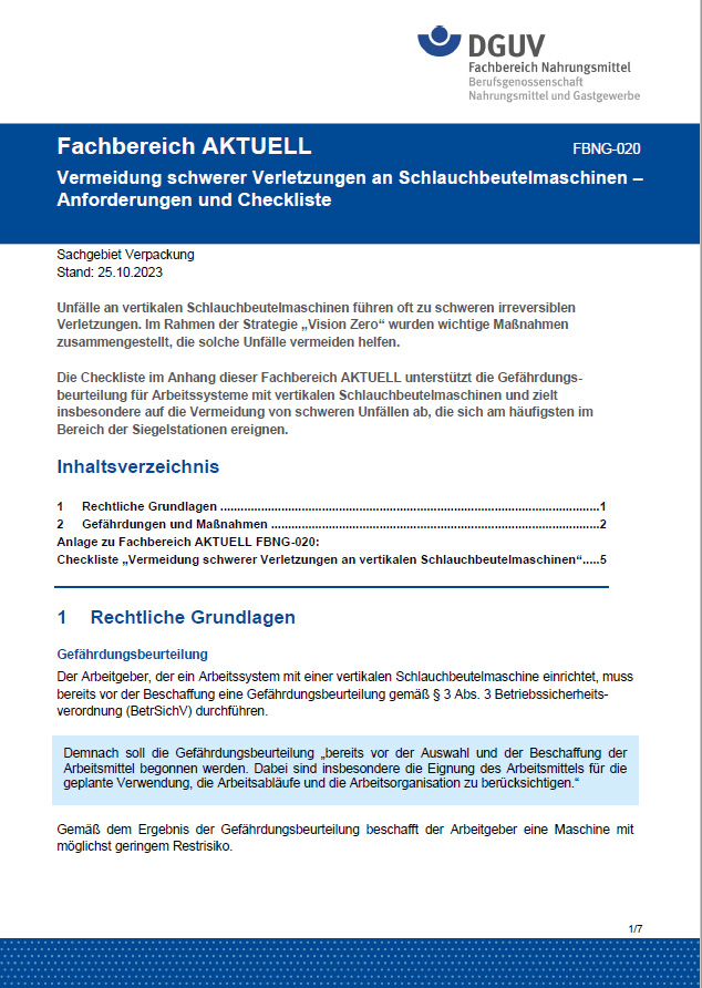 FBNG-020: Vermeidung schwerer Verletzungen an Schlauchbeutelmaschinen ...