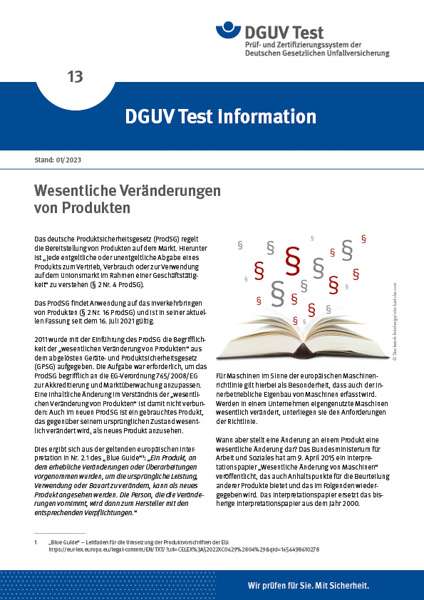 DGUV Test Information 13: Wesentliche Veränderungen von Produkten ...