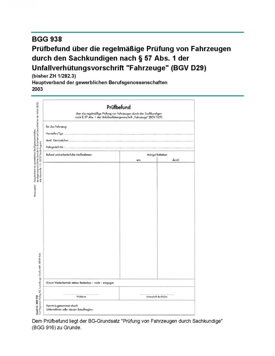 Prüfbefund über die regelmäßige Prüfung von Fahrzeugen durch den ...