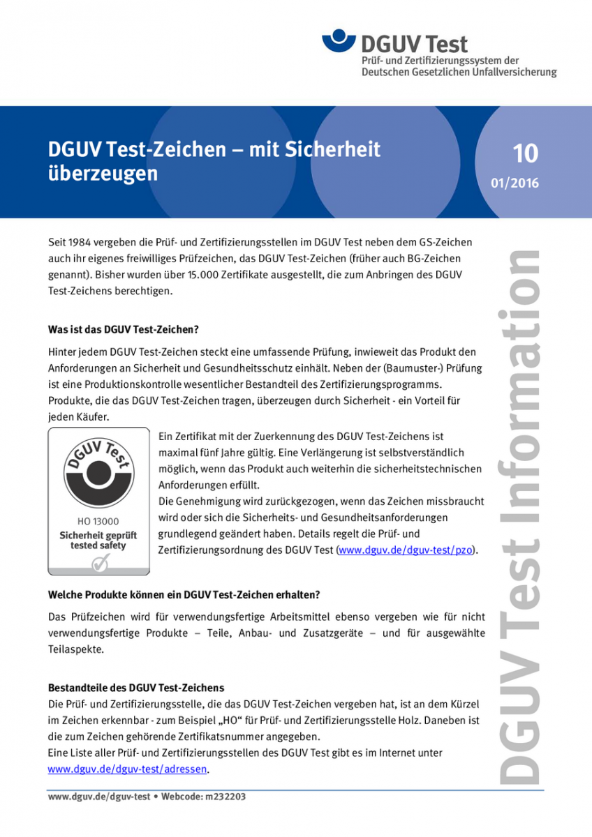 DGUV Test-Zeichen - mit Sicherheit überzeugen | DGUV Publikationen