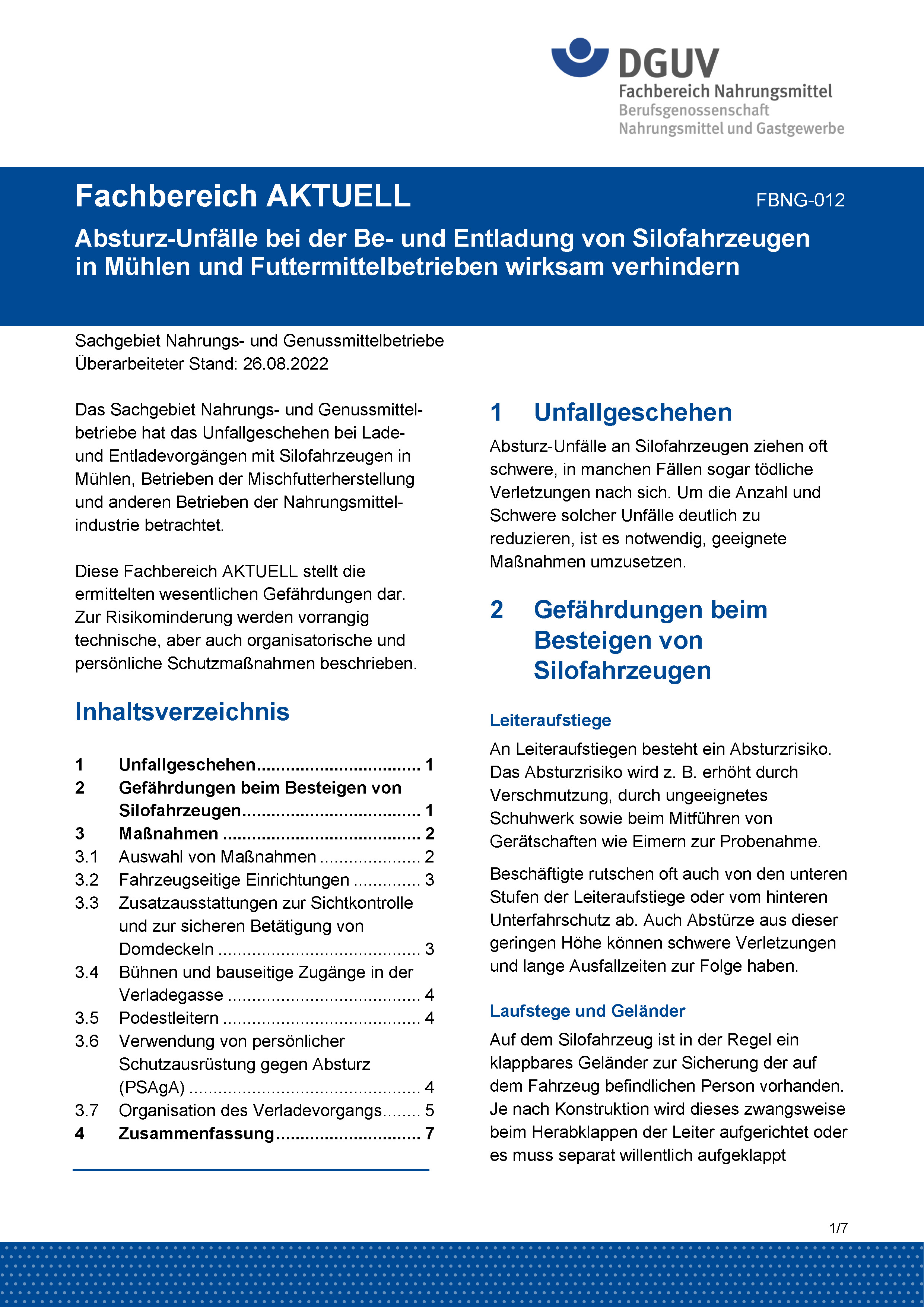 FBNG-012: Absturz-Unfälle bei der Be- und Entladung von Silofahrzeugen ...