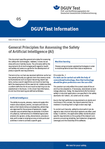 DGUV Testinformation 05: General Principles for Assessing the Safety of ...